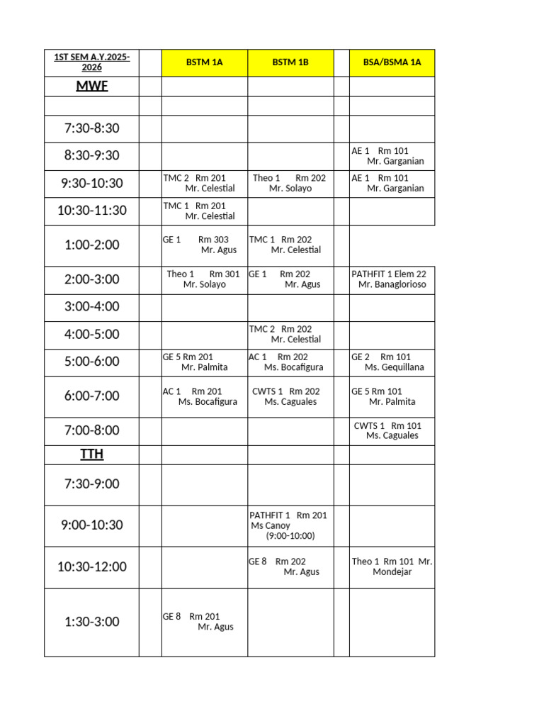 CMAT Schedule 1st Sem AY 2025 2026 | PDF