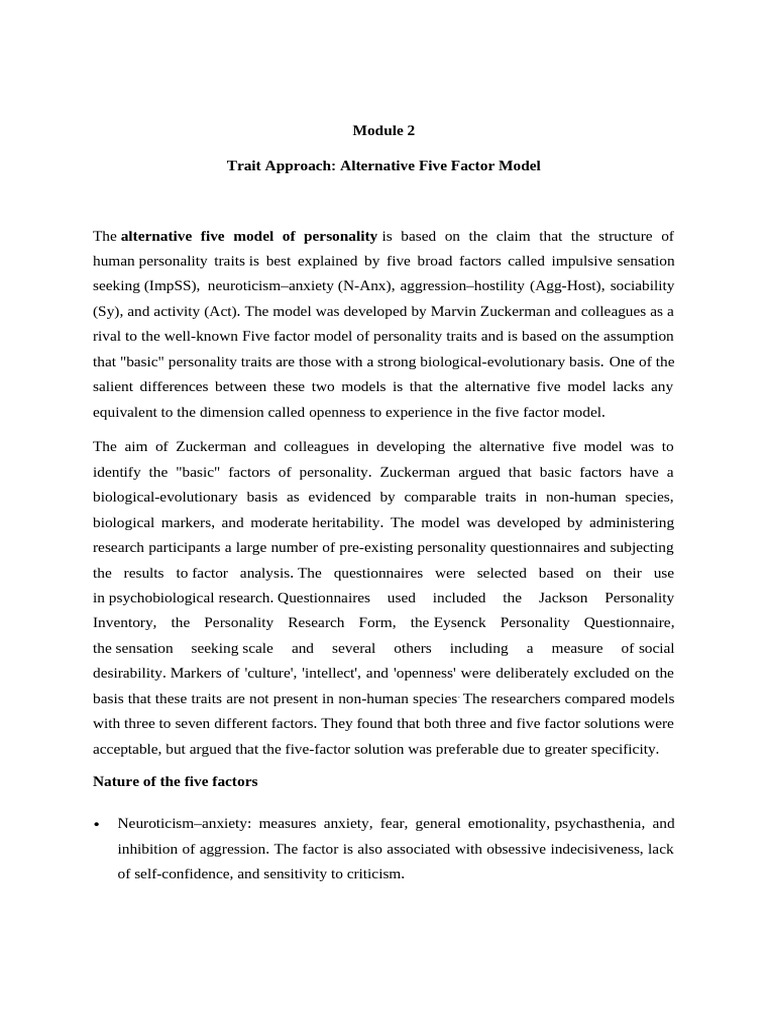 Module 2 - Alternative Five Factor Model | PDF | Scientific Theories | Psychological Theories