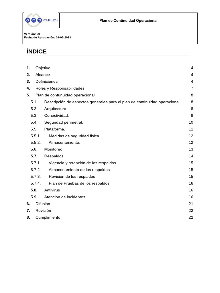 Plan Continuidad Operacional | PDF | Seguridad | La seguridad informática