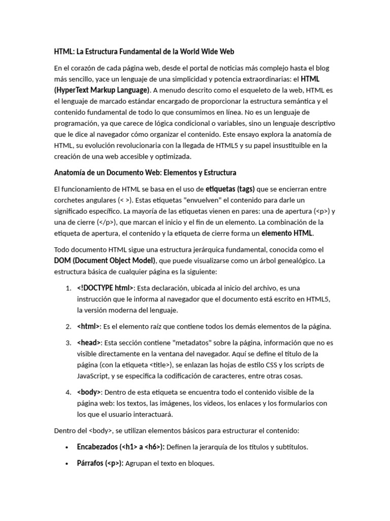 HTML: La Estructura Fundamental de La World Wide Web | PDF | HTML | Red mundial