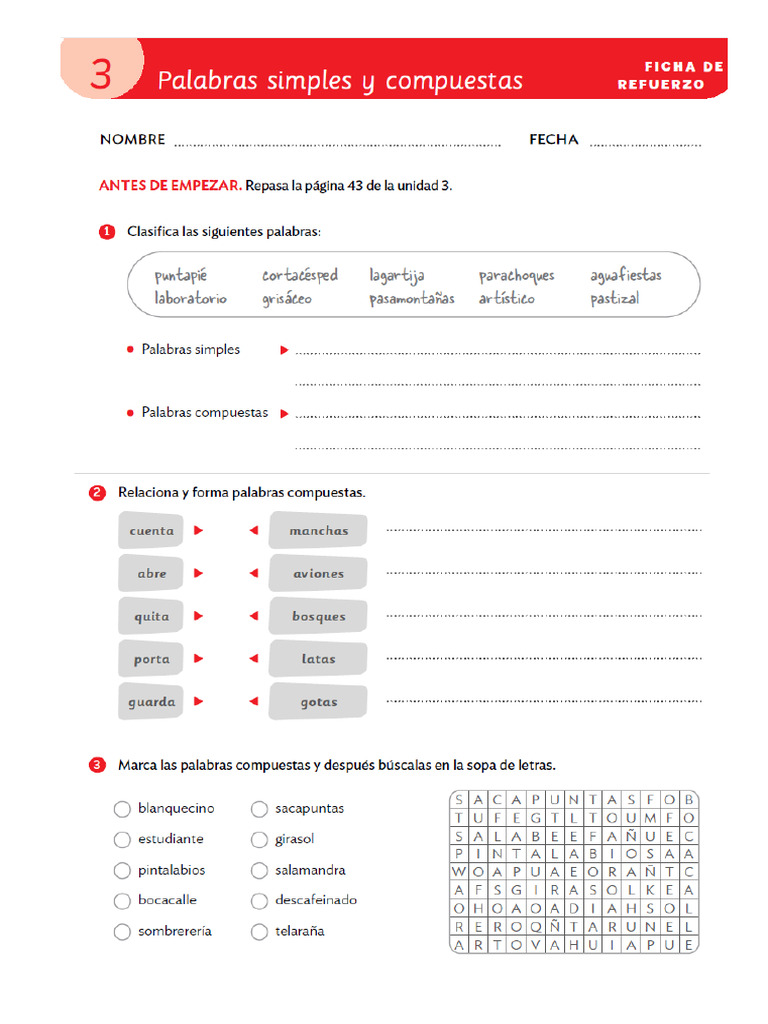 3.palabras Simples y Compuestas | PDF