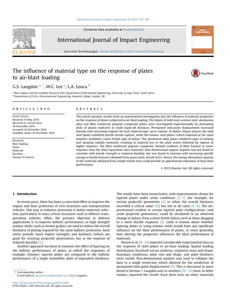 The Influence of Material Type On The Response of Blast On Plates | PDF ...