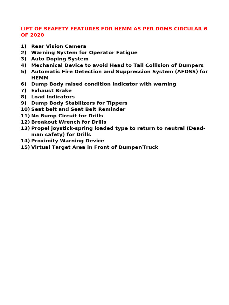 List of Seafety Features As Per Dgms Circular 6 of 2020 | PDF