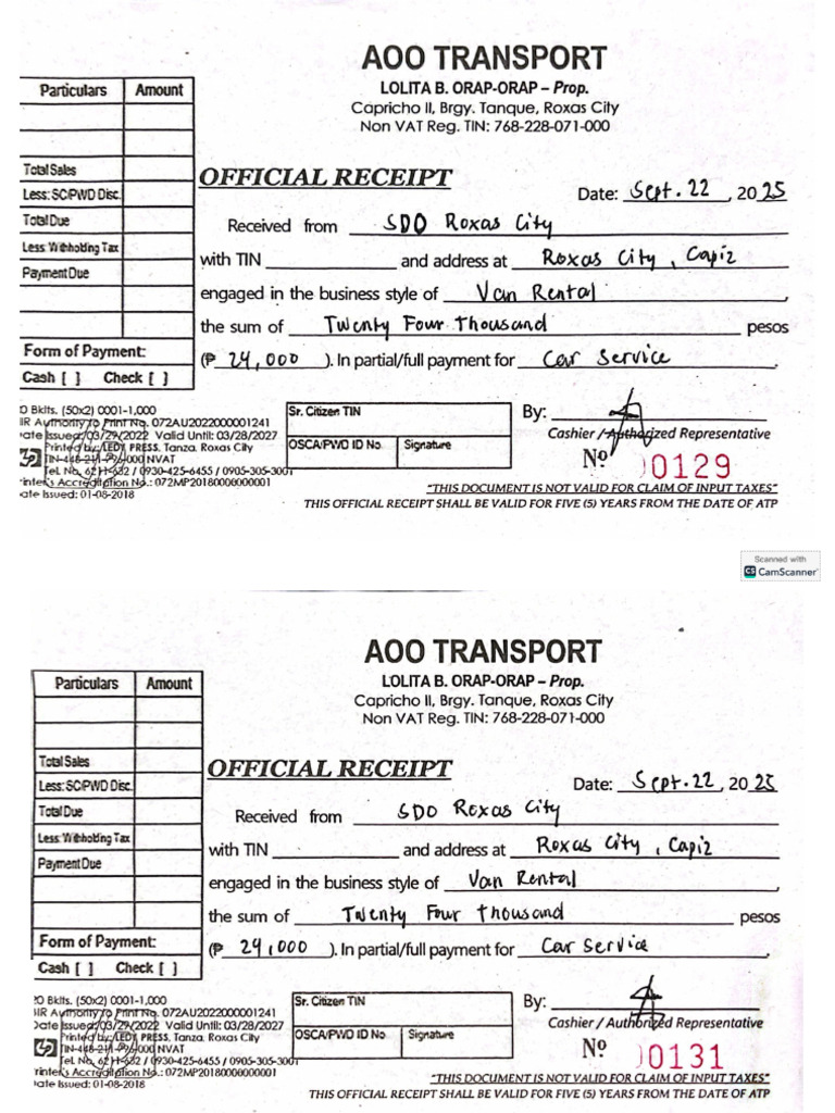 Receipt For Van | PDF