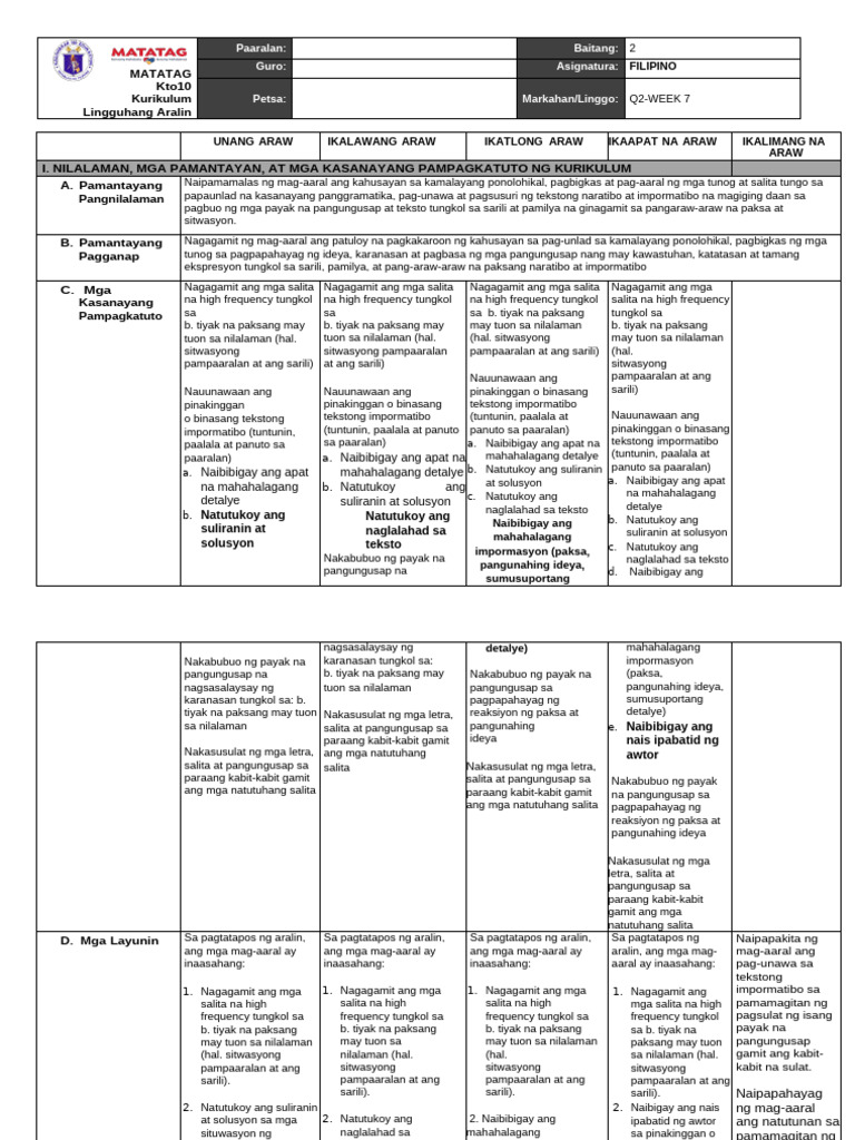 DLL Filipino q2 Week7 | PDF