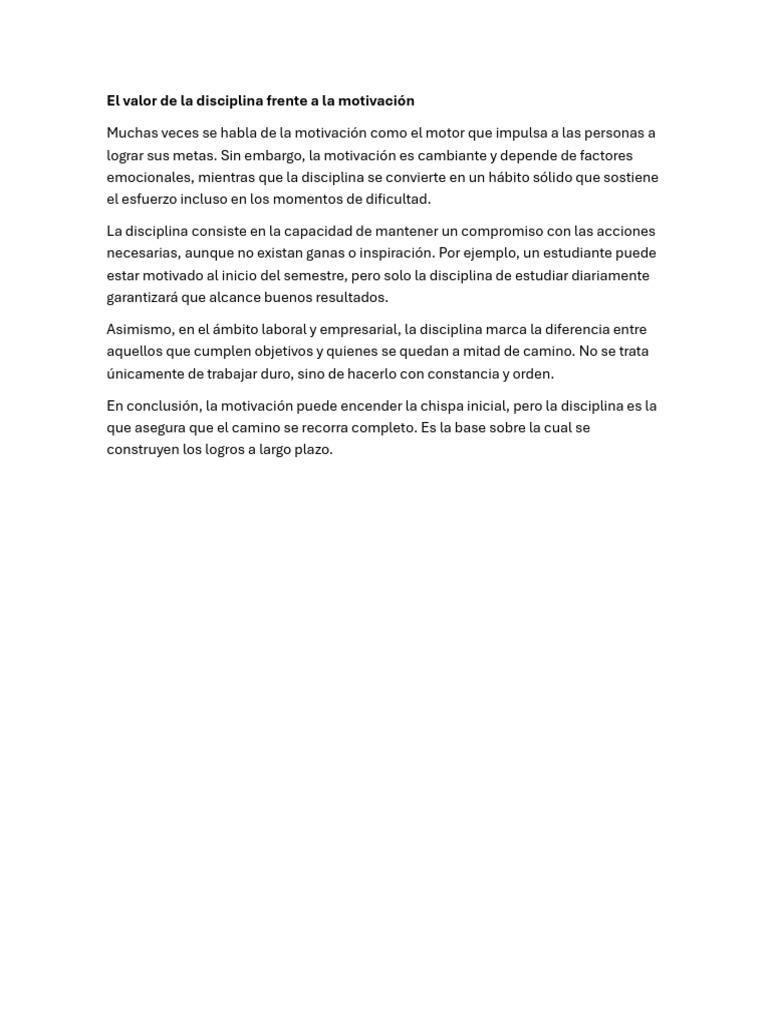 El Valor de La Disciplina Frente A La Motivación | PDF