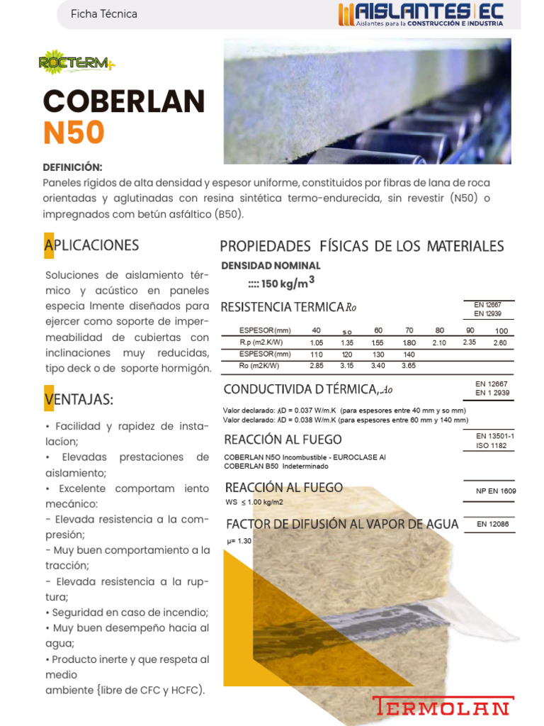 Item 1 Ficha Coberlan n50 Lana Alta Densidad 150kg-m3 | PDF | Ingeniería estructural | Ingeniero ...