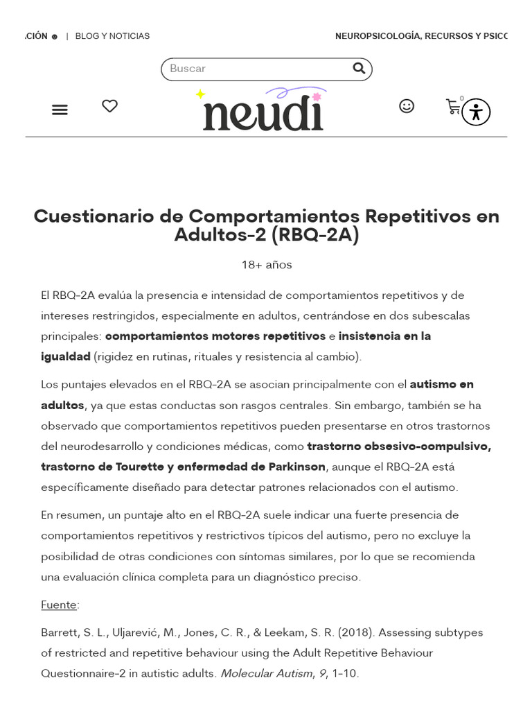 Cuestionario de Comportamientos Repetitivos en Adultos-2 (RBQ-2A) | PDF | Enfermedades y ...