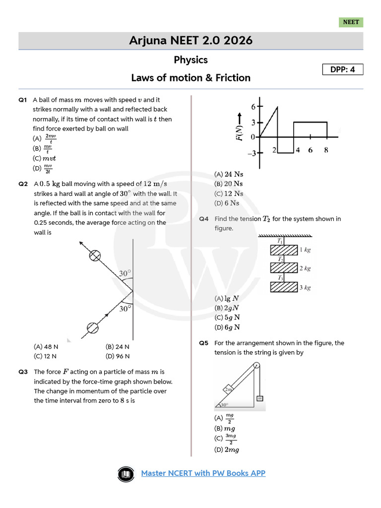 Laws of Motion and Friction - DPP 04 | PDF | Force | Tension (Physics)