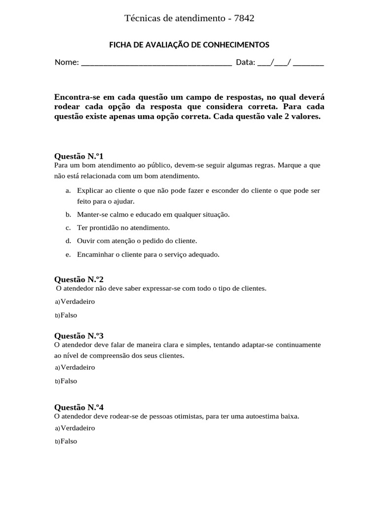 Ficha Avaliaçao 7842 | PDF