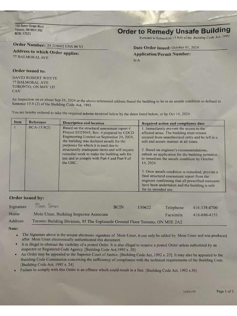 Order To Remedy Unsafe Building | PDF