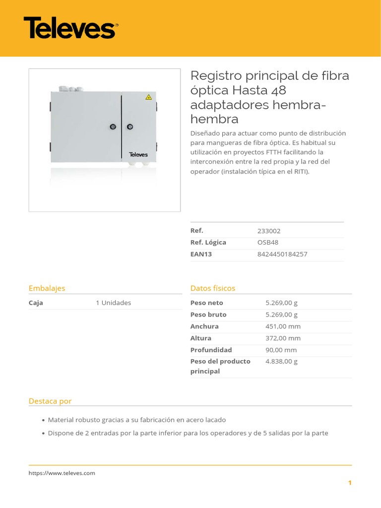 Televes Registro Ppal Fo | PDF | Fibra óptica
