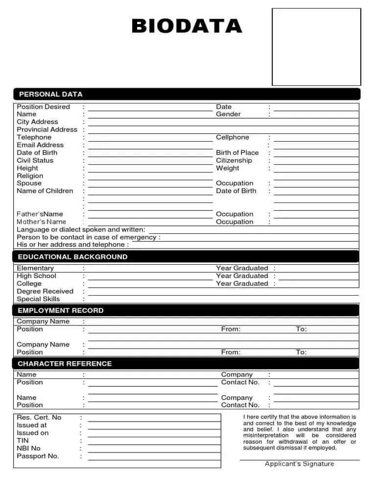 Bio Data - Jpeg | PDF