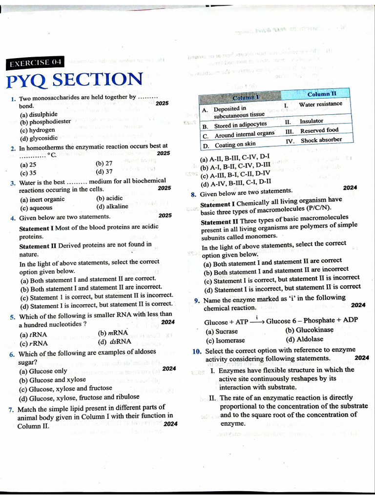 Biomolecules 11th Pyq | PDF