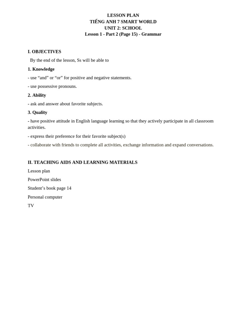 English Lesson Plan: School Subjects | PDF | Lesson Plan | English Language