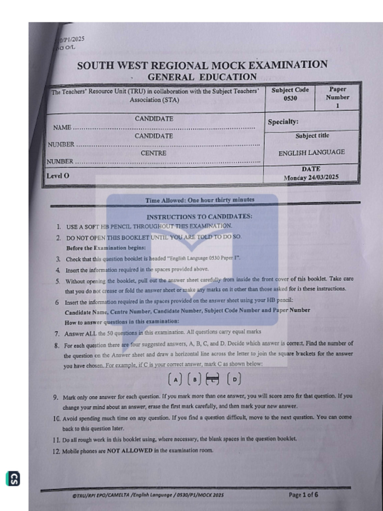 English Language Mock Exam 0530 | PDF | Human Trafficking