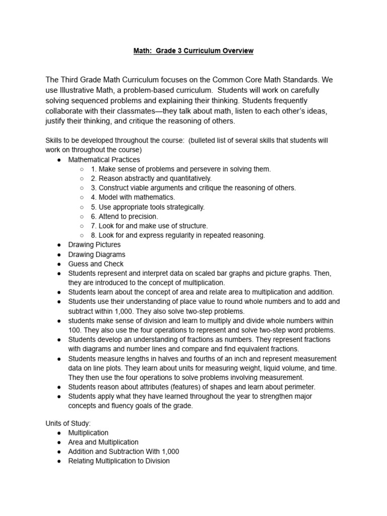 Grade 3 Math Curriculum Overview | PDF | Multiplication | Mathematics