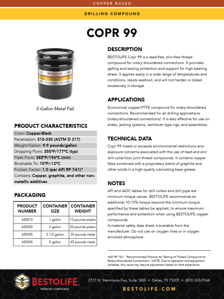 Copper-Based Drilling Compound Copr 99 | PDF | Copper | Applied And ...