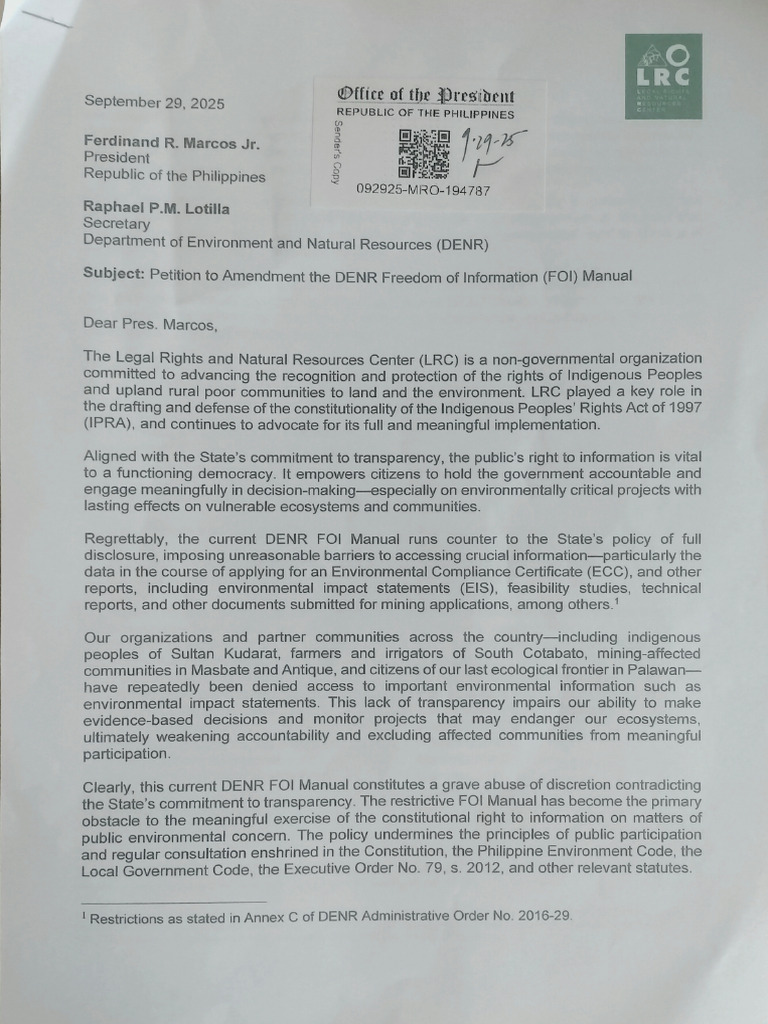 DENR FOI Letter Petition | PDF