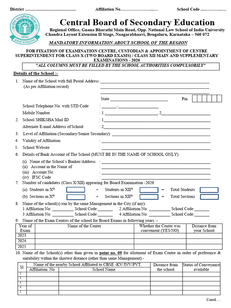Fixation of Examination Centre-2026-Proforma | PDF