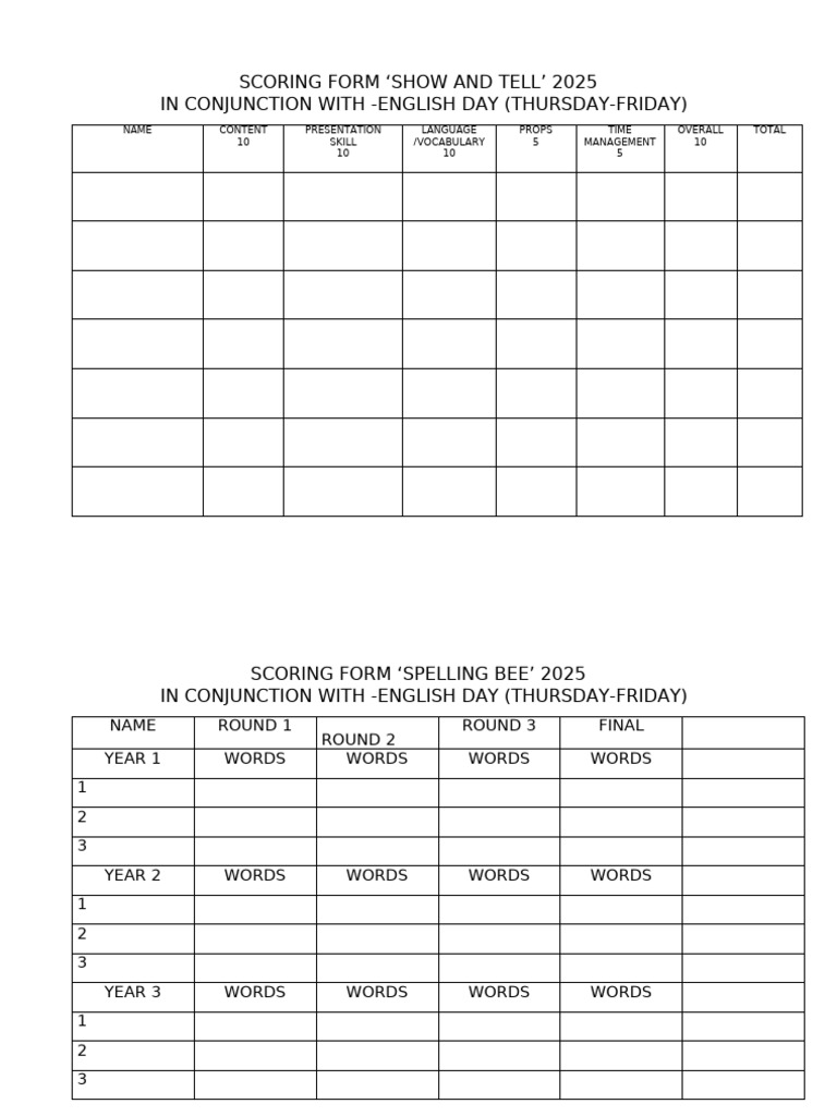 2025 English Day Scoring Forms | PDF