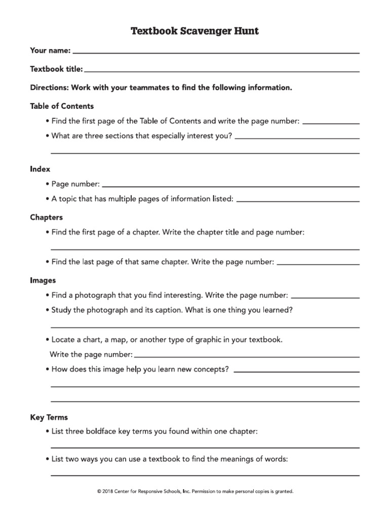 Textbook Tour Scavenger Hunt | PDF