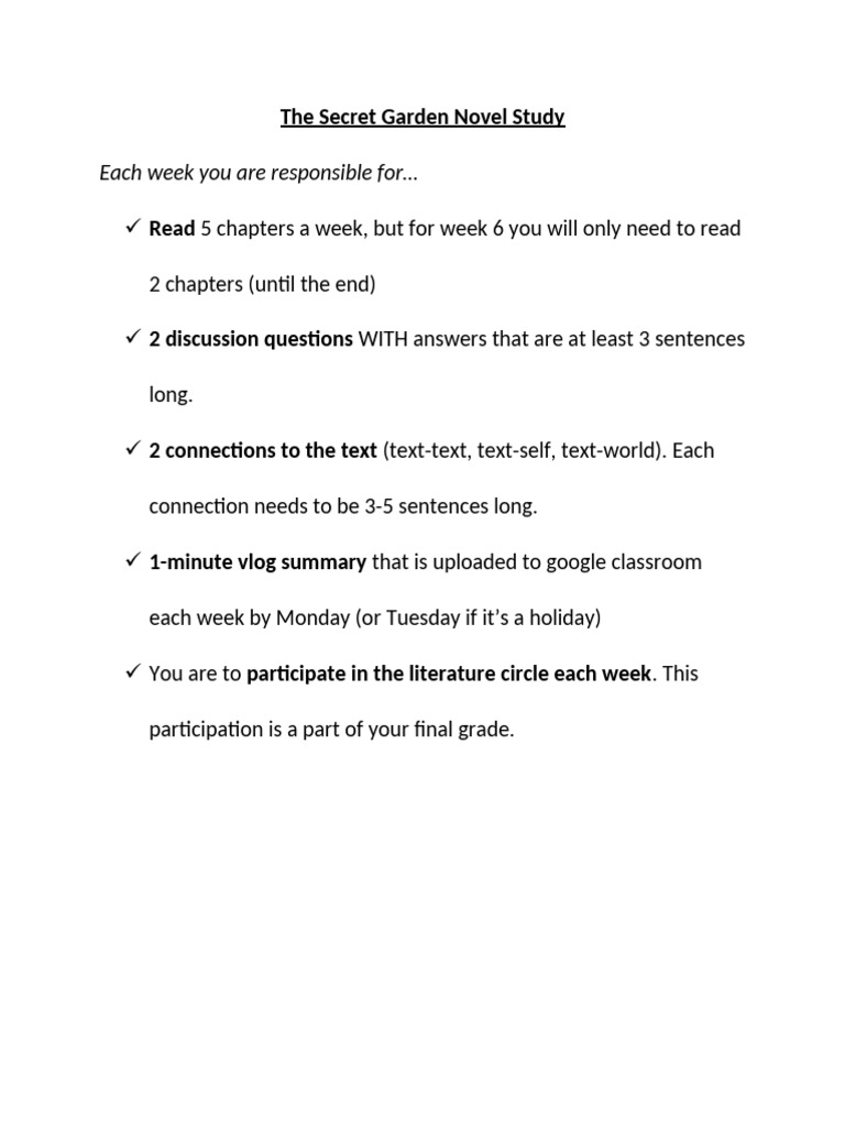TheSecretGardenNovelStudy 1 | PDF