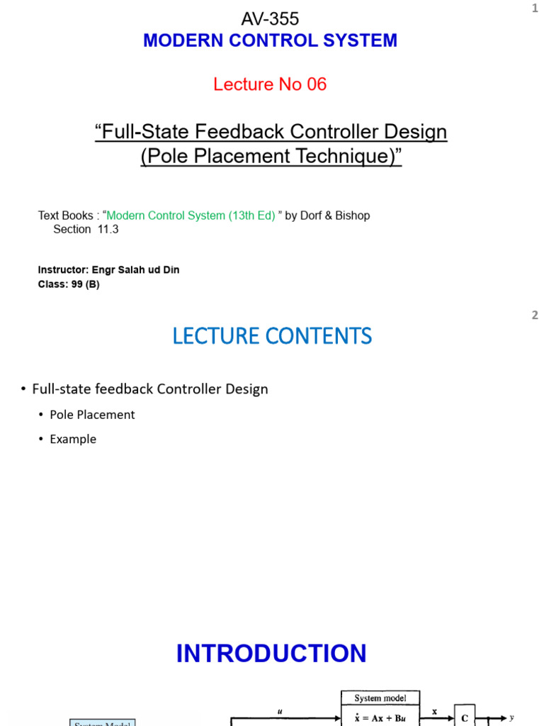 Lecture 6 Av 355 - Full-State Feedback Controller Design (Pole ...