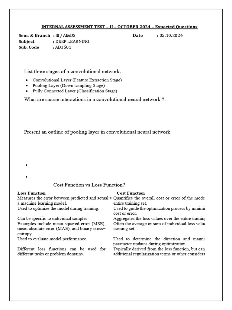 Ad3501 - Deep Learning - Iat-Unit 1i - Expected Qns | PDF | Mean ...