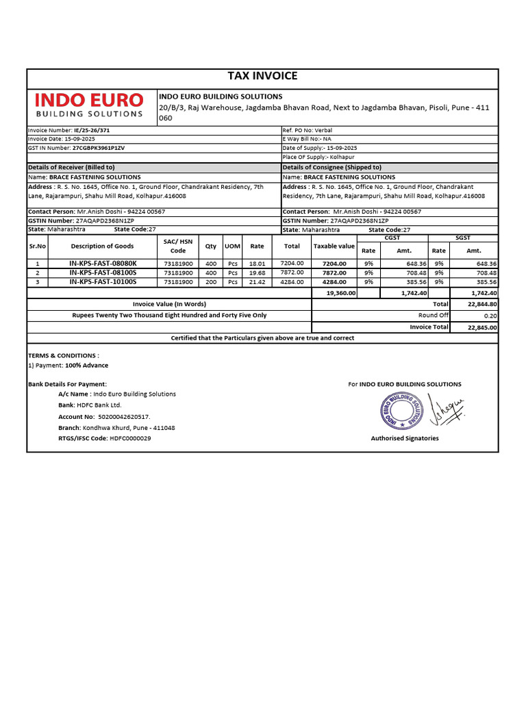 371 - Brace Fastening Solutions - Tax Invoice | PDF | Public Finance ...