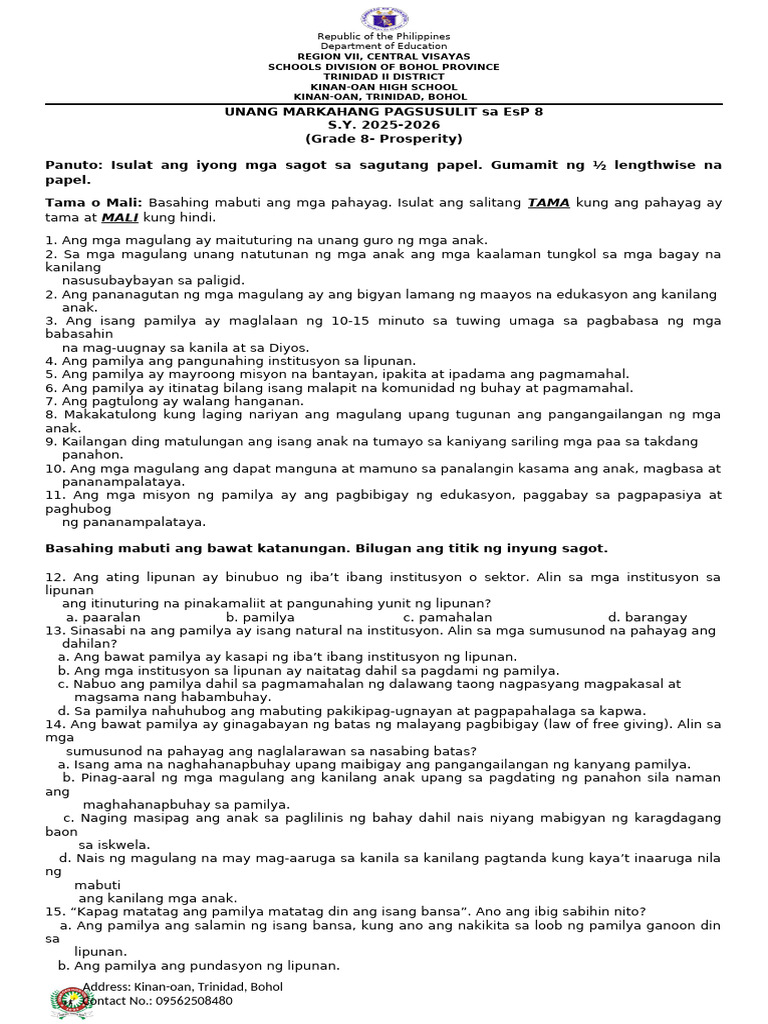 Quarter 1 Exam | PDF