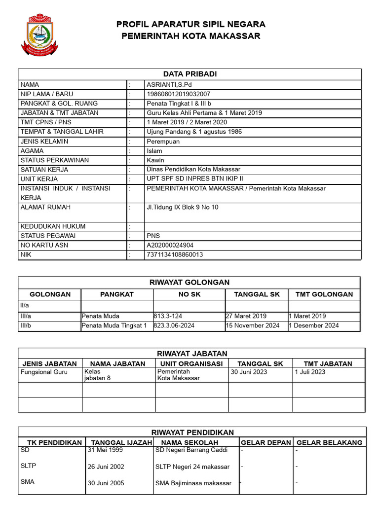 Profil ASN Asrianti, Guru Makassar | PDF