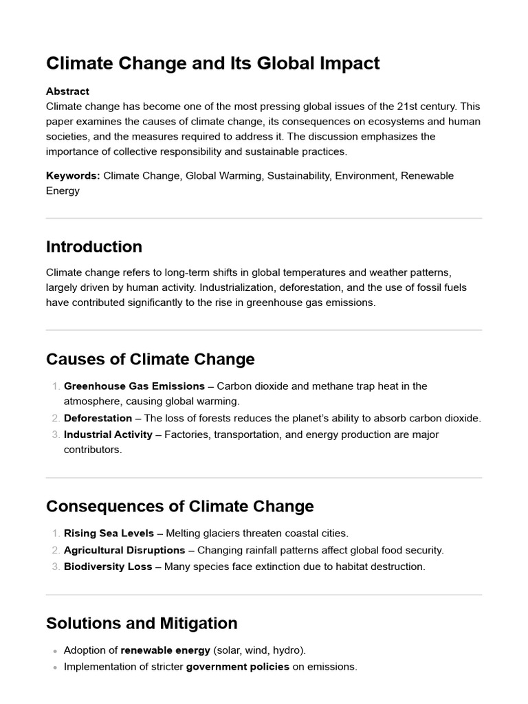 Global Climate Change: Causes and Solutions | PDF