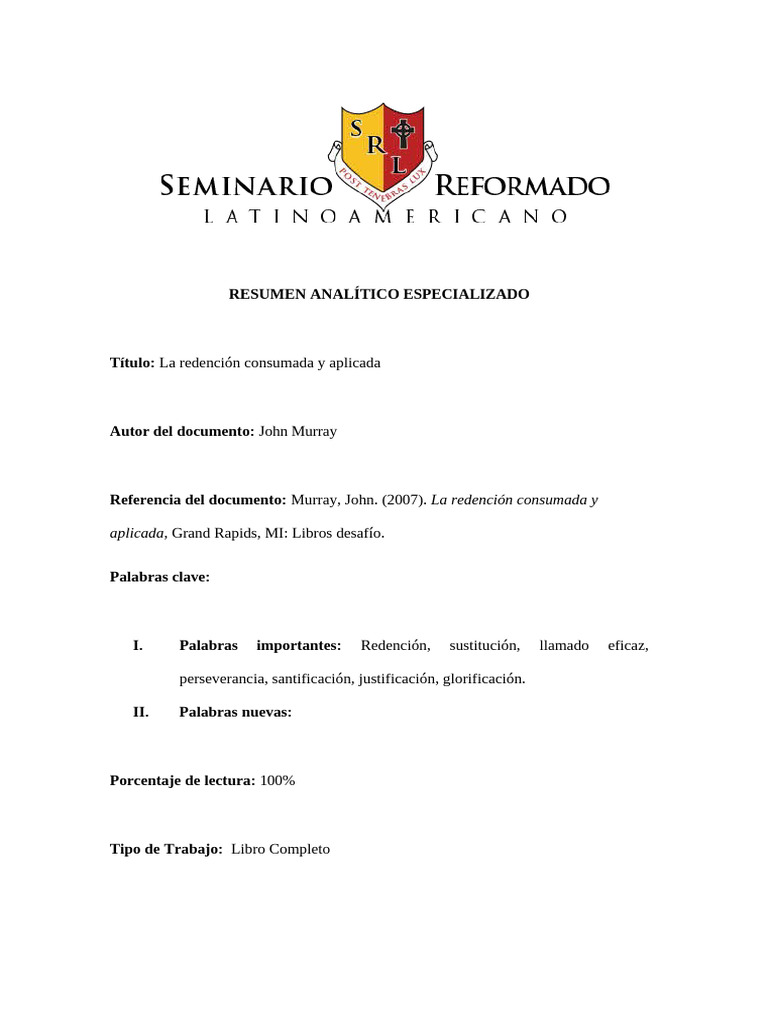 Redención según John Murray | PDF | Salvación | Cristo (título)