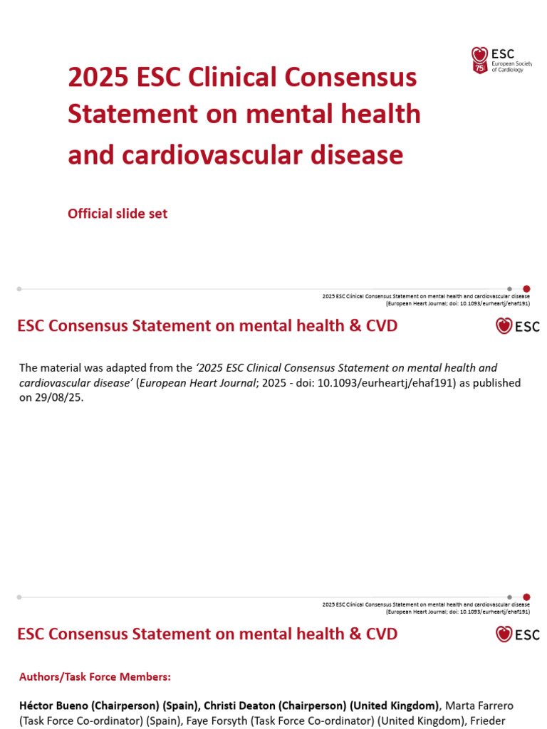 2025 ESC Consensus on Mental Health & CVD | PDF | Cardiovascular ...