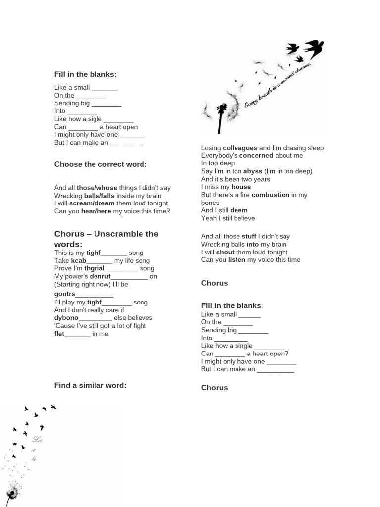 Fill in the Blanks: Song Lyrics Activity | PDF