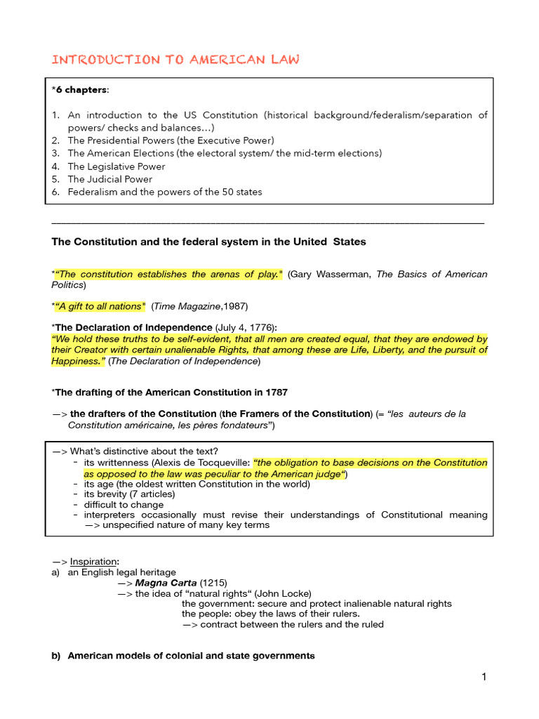 Introduction To The US Constitution (Outline) | PDF | Article One Of ...