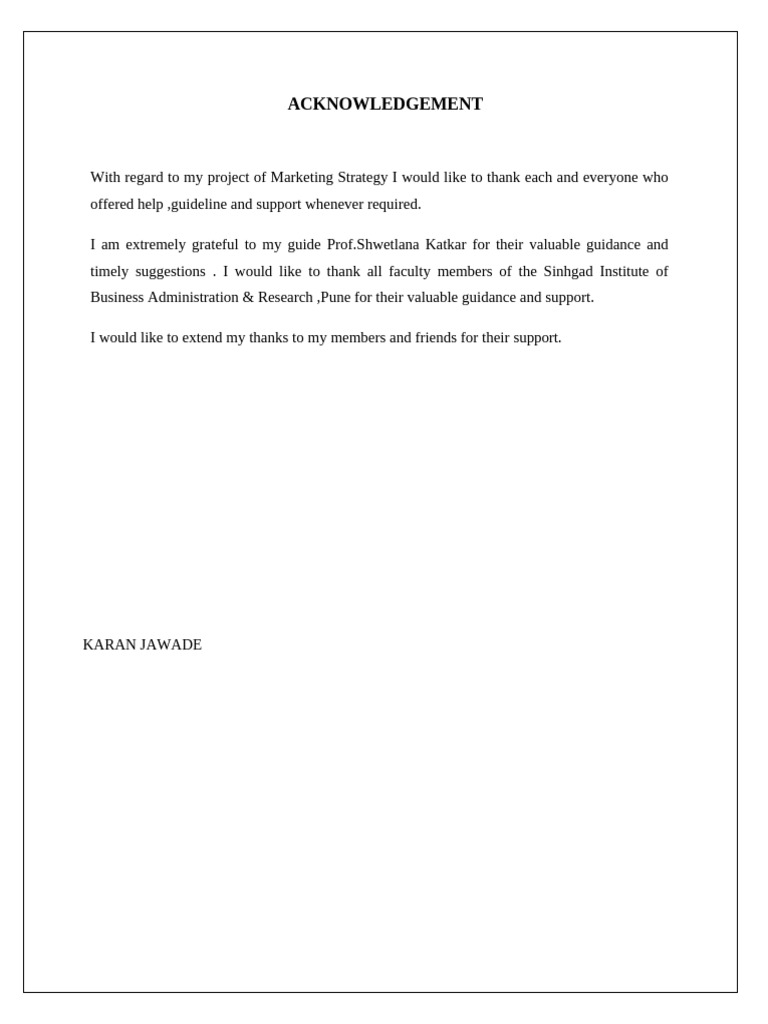Acknowledgment for Marketing Strategy Project | PDF