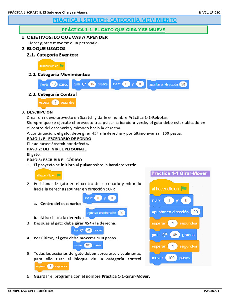 Práctica 1-1 Scratch Girar-Mover | PDF