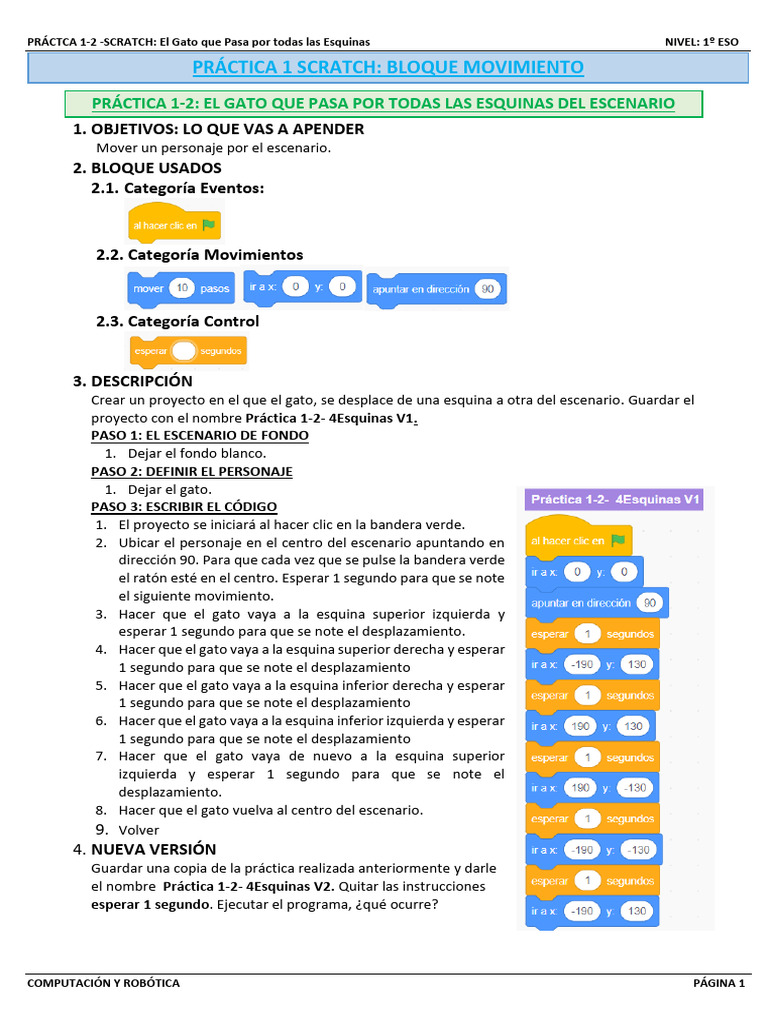 Práctica 1-2 Scratch 4esquinas-Mover | PDF
