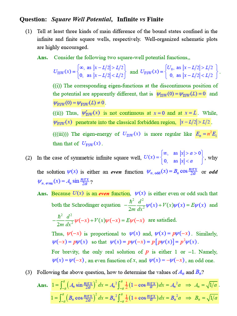 Differences in Square Well Potentials | PDF | Mathematical Analysis ...