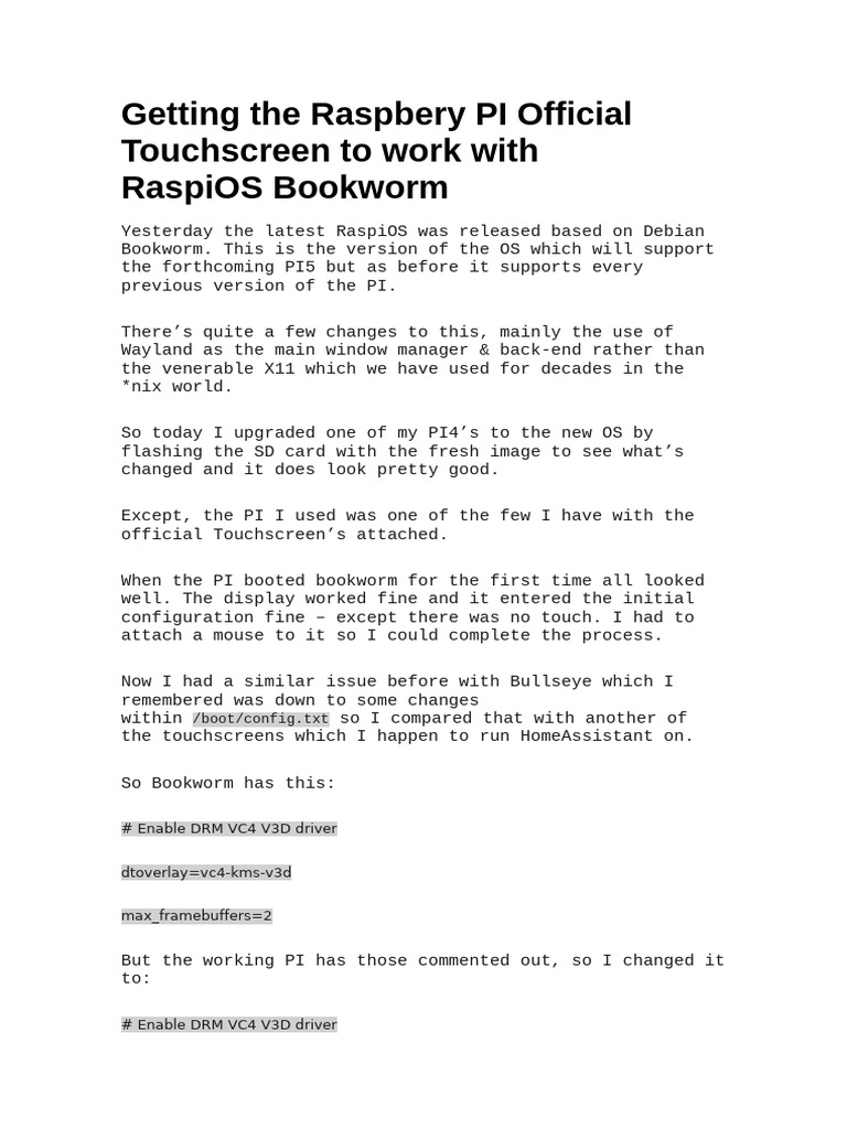Getting The Raspbery PI Official Touchscreen To Work With RaspiOS | PDF