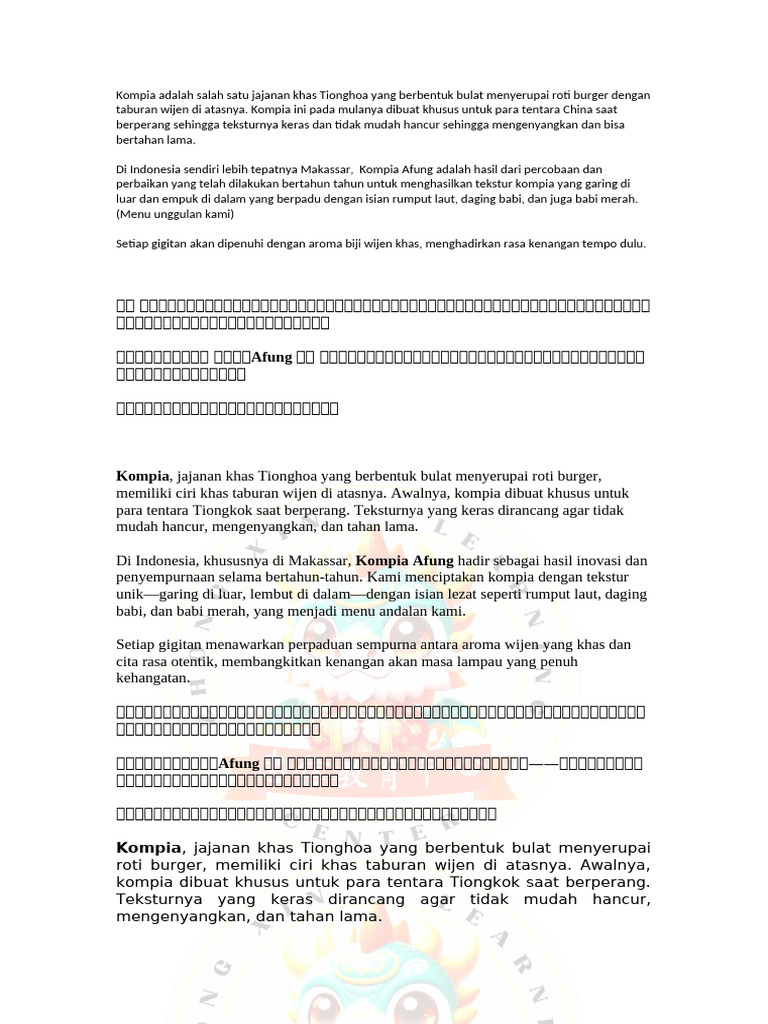 Kompia Adalah Salah Satu Jajanan Khas Tionghoa Yan | PDF