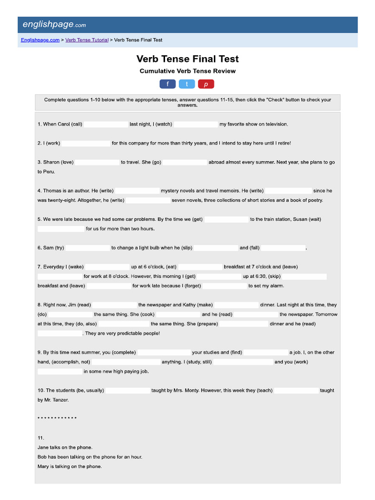 Verb Tense Final Test | PDF