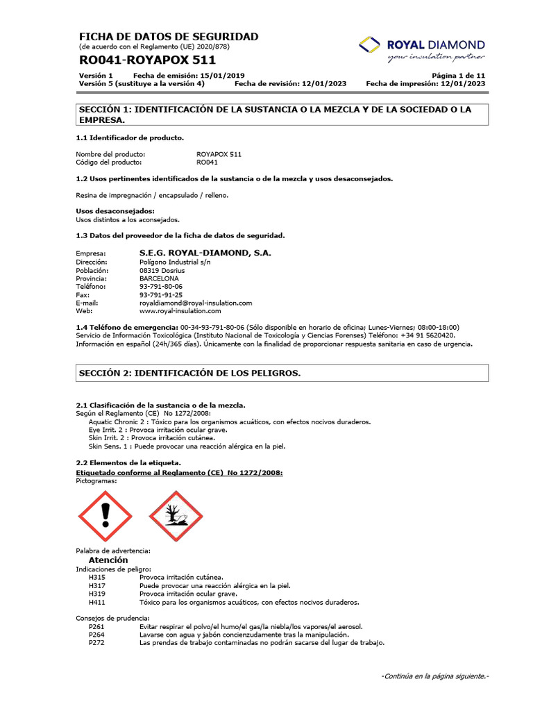 Ro041 - Msds Es Royapox 511 | PDF | Química