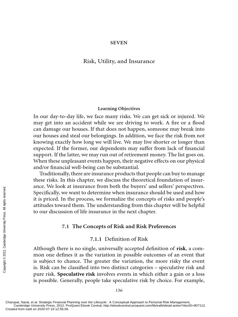 SFPLC (7 Risk Utility and Insurance) | PDF | Insurance | Risk Aversion