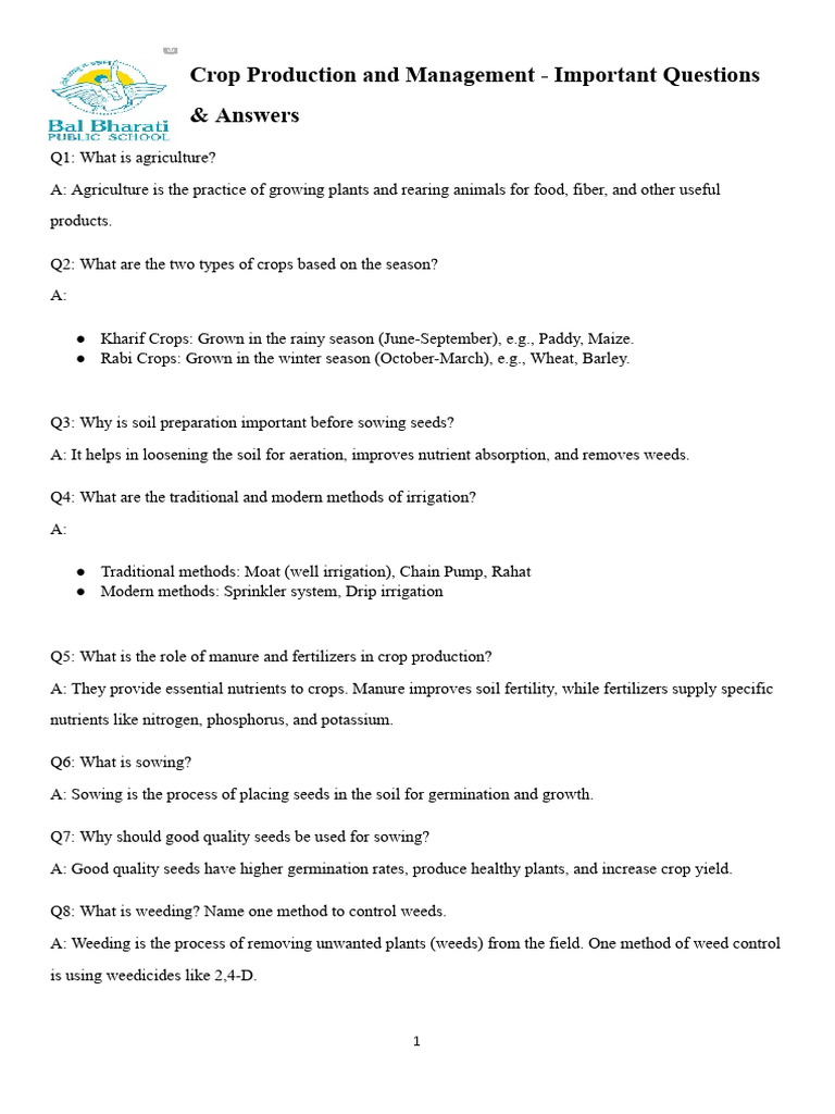 Crop Production: Key Q&A Guide | PDF | Agriculture | Soil