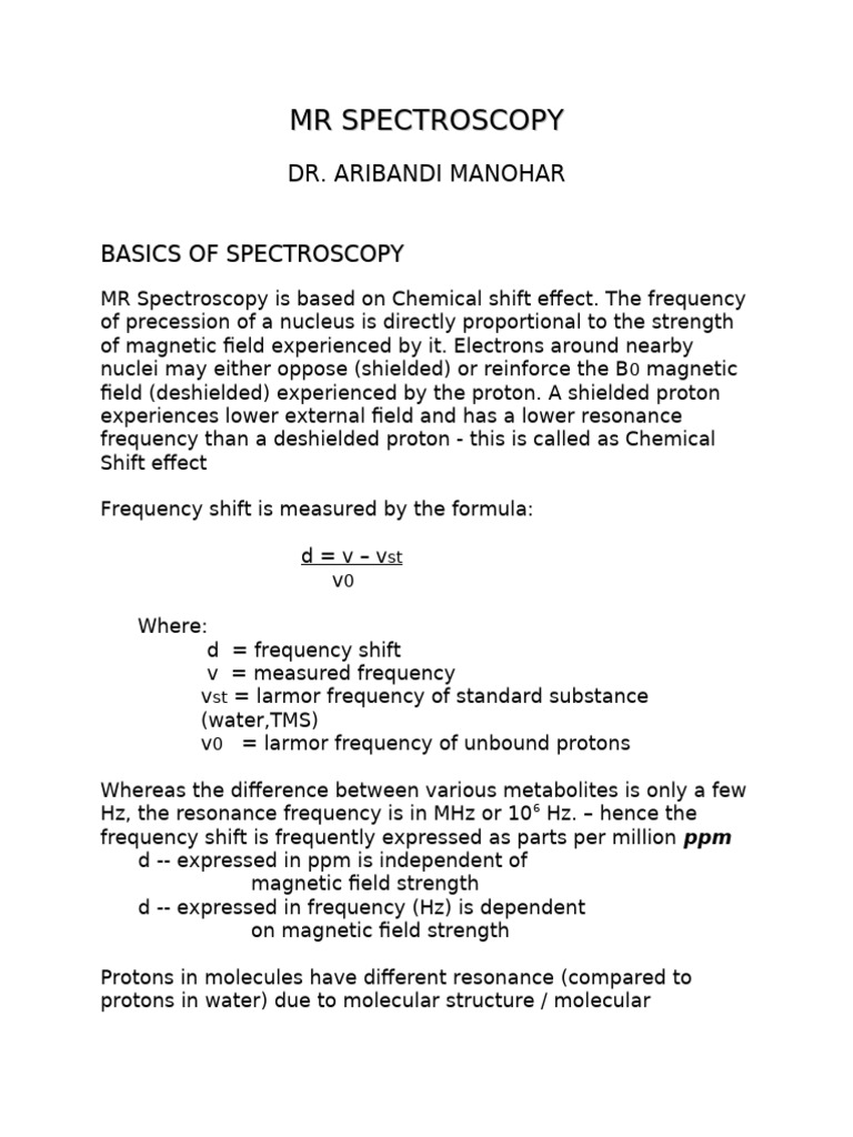 17-MR Spectroscopy Manohar | PDF | Nuclear Physics | Magnetic Devices