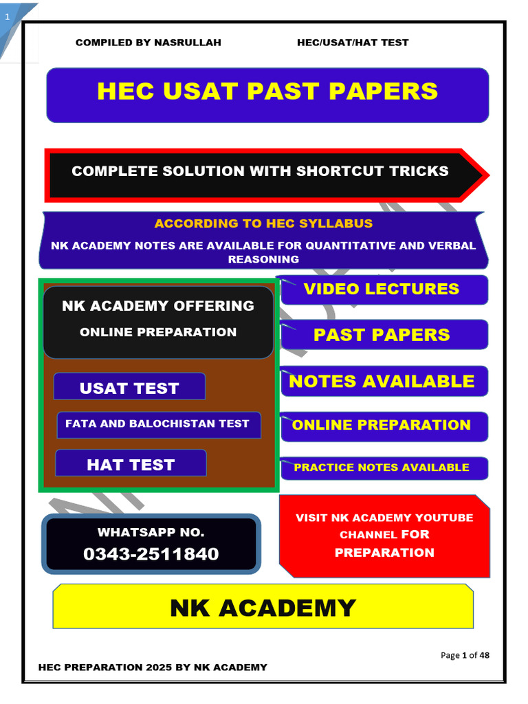 HEC USAT/HAT Test Prep 2025 Guide | PDF | Odds | Mathematics
