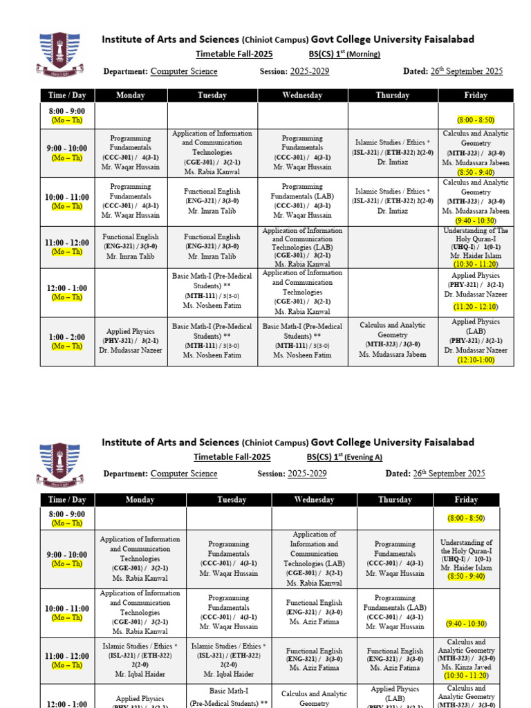 Fall 2025 Timetable (CS) V3 | PDF | Mathematics | Computing